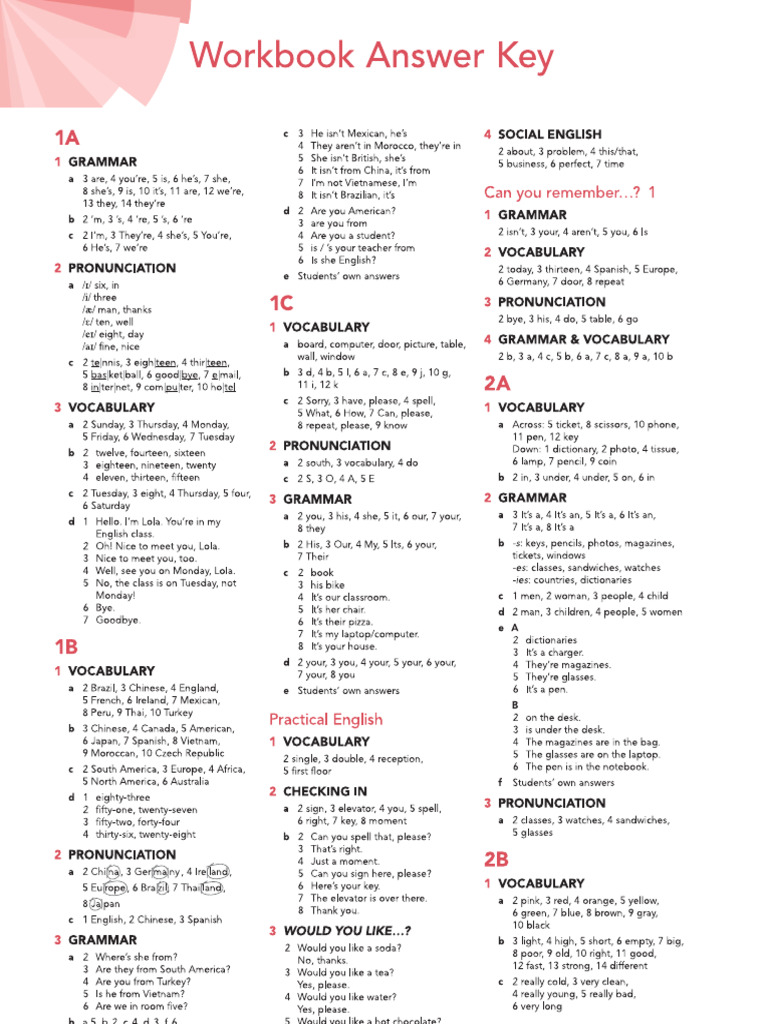 American English File 1 WB Answer Key | PDF
