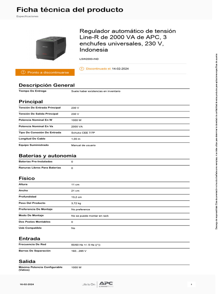 APC LineR LSW2000-IND | PDF