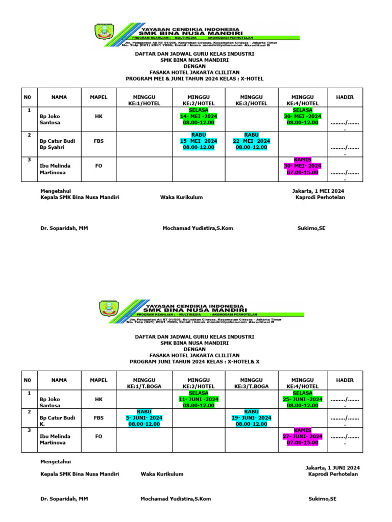 Jadwal Guru SMK & Unit Kompetensi | PDF
