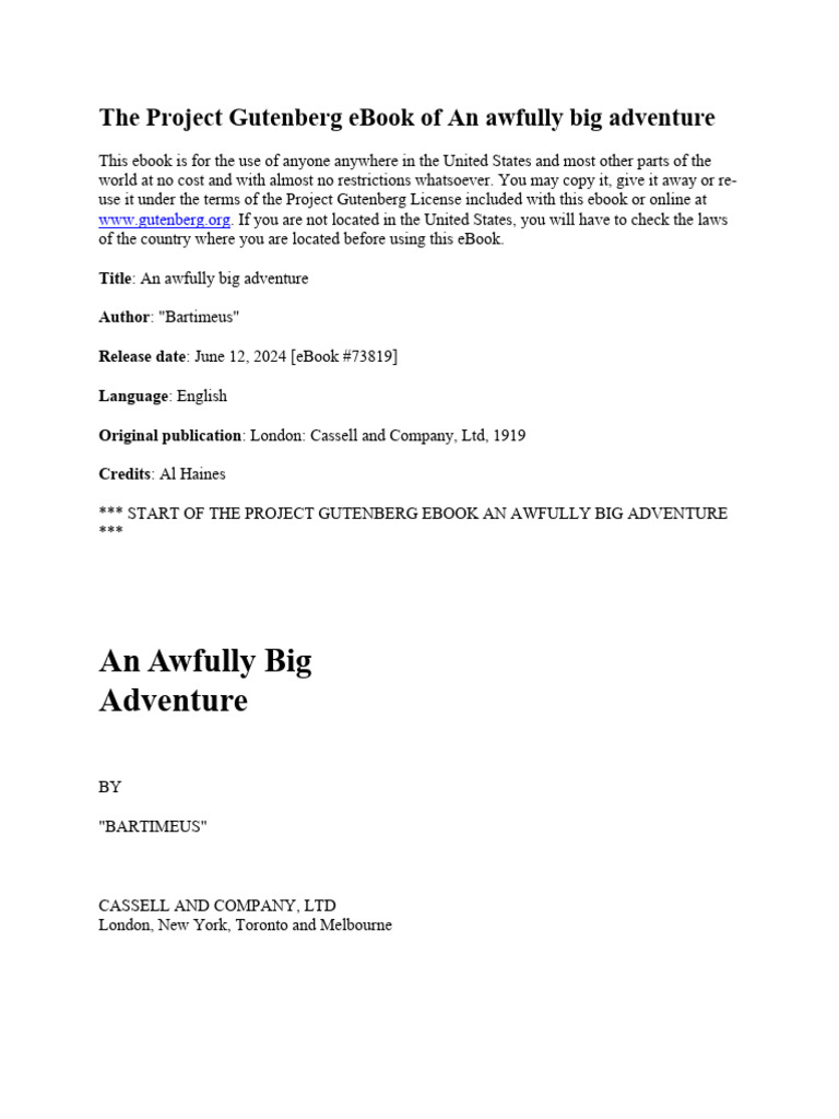An Awfully Big Adventure | PDF