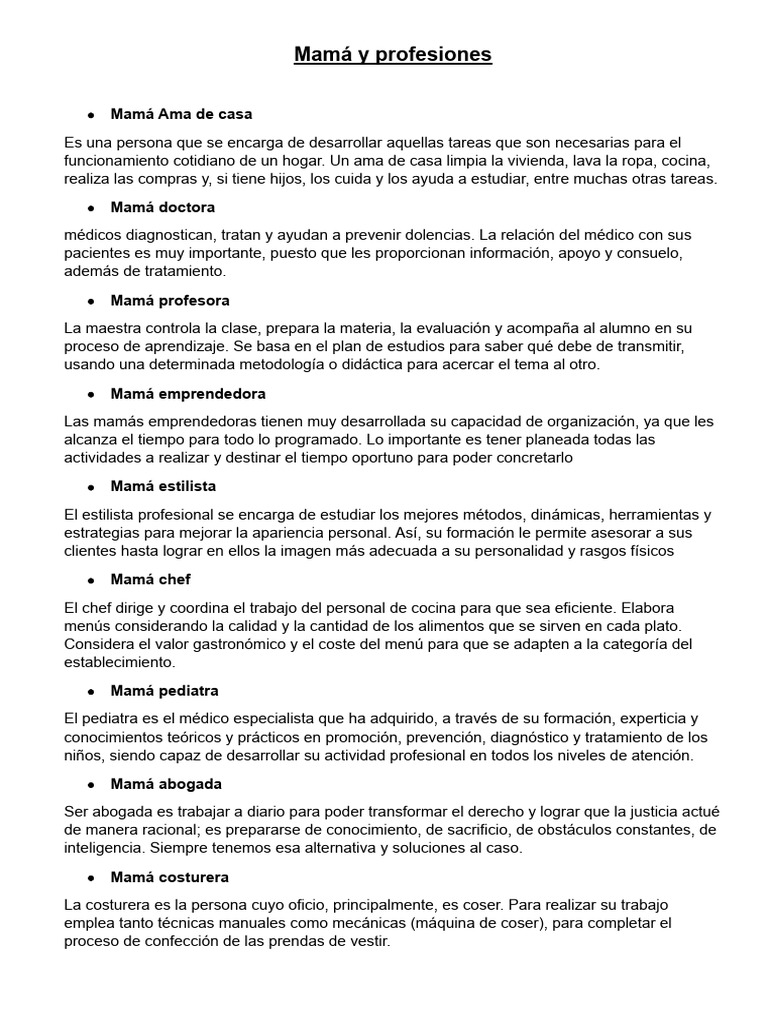 Tipos de mamá y sus profesiones | PDF | Plan de estudios