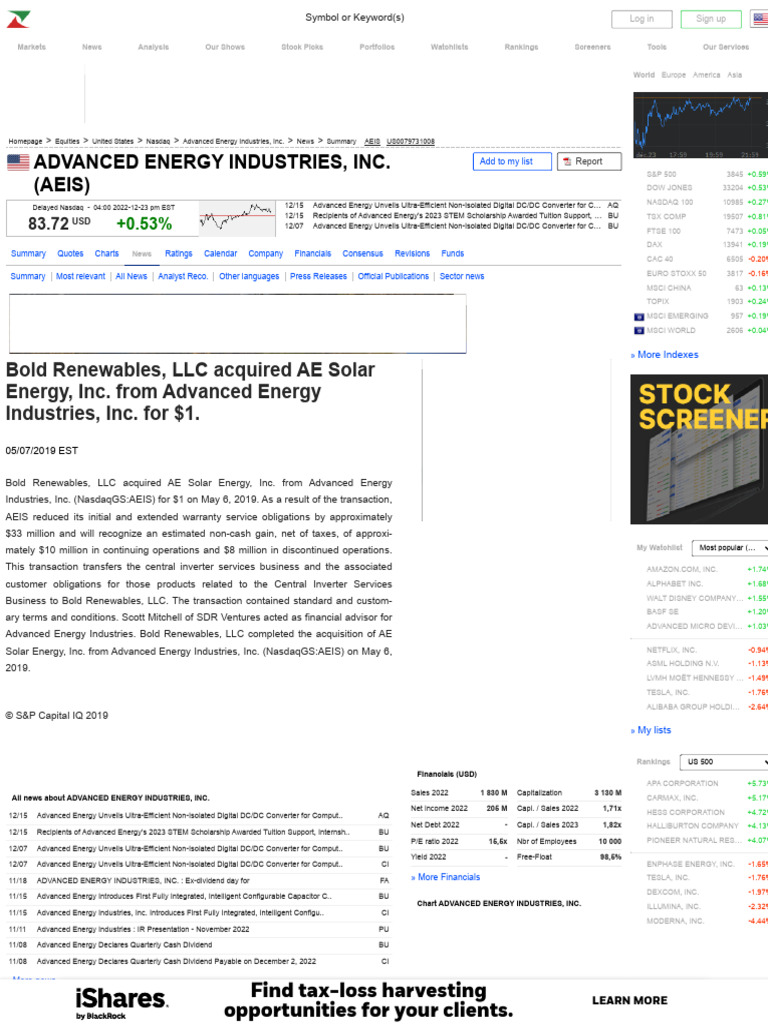 Bold Renewables, LLC Acquired AE Solar Energy, Inc. From Advanced ...