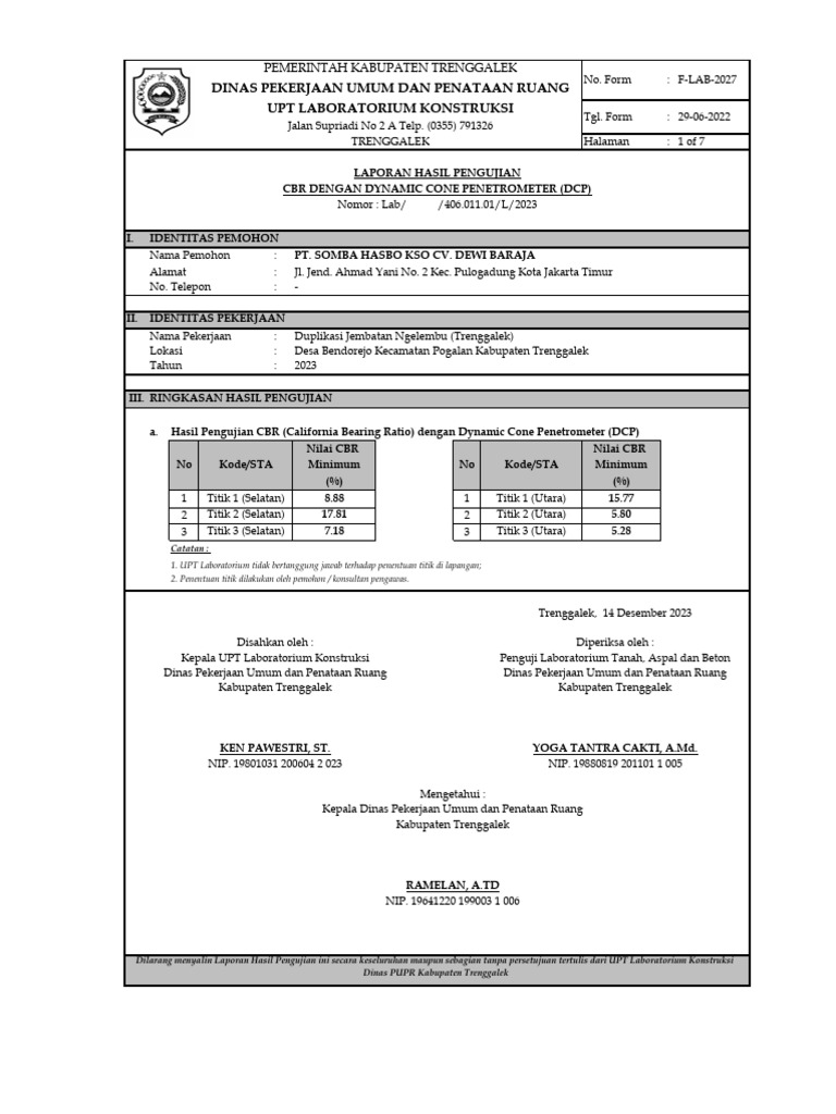 19 - F-Lab-2027 Pt. Somba Hasbo Kso Cv. Dewi Baraja DCP | PDF