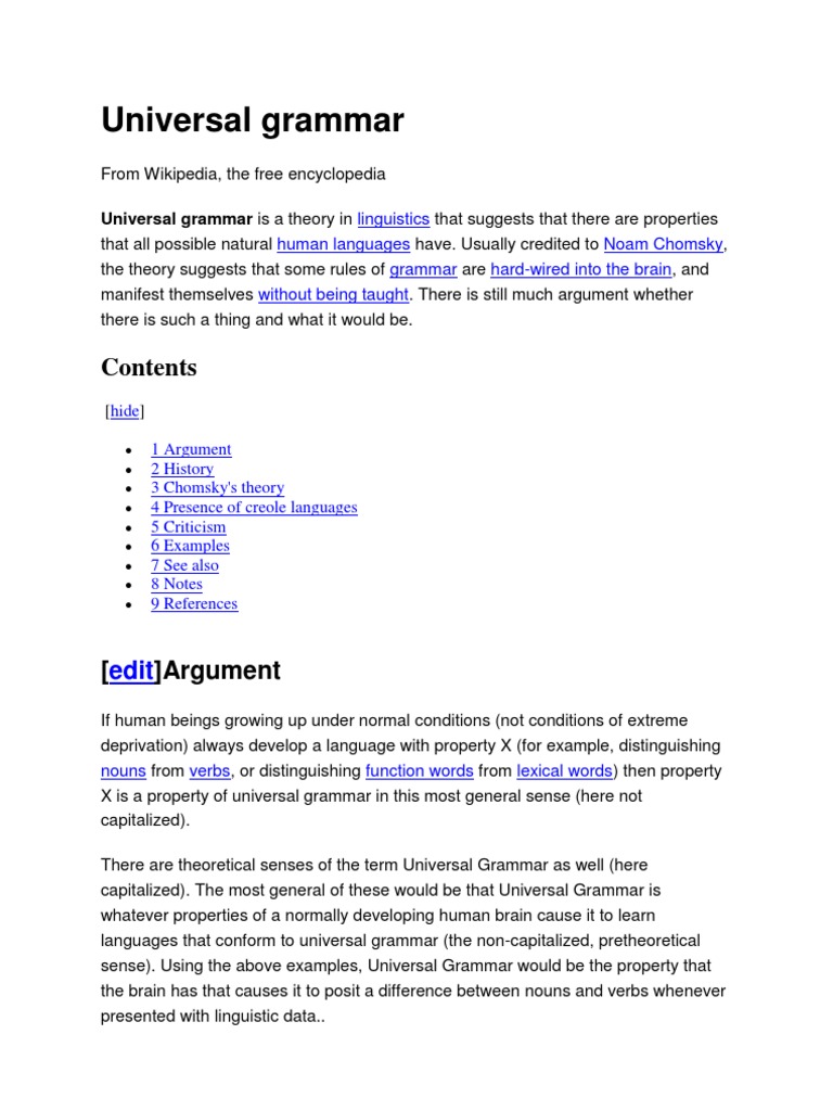 Universal Grammar Theory Explains Properties Shared by All Human ...