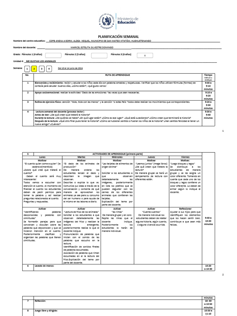 MARICELI formato preprimaria Ruta de aprendizajes | PDF | Educación de ...