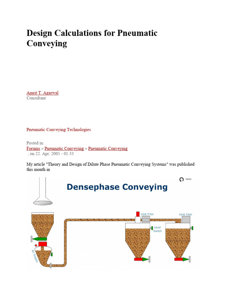 Design Calculations For Pneumatic Conveying | PDF | Gases | Friction