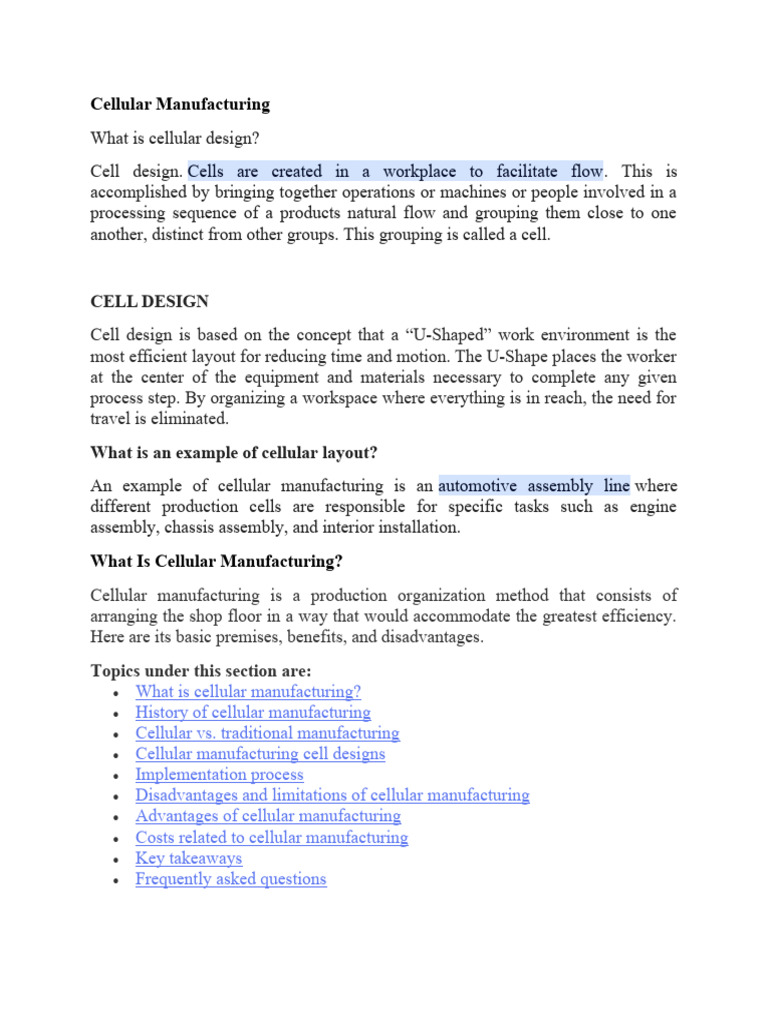 Cellular Manufacturing | PDF | Lean Manufacturing | Production And ...