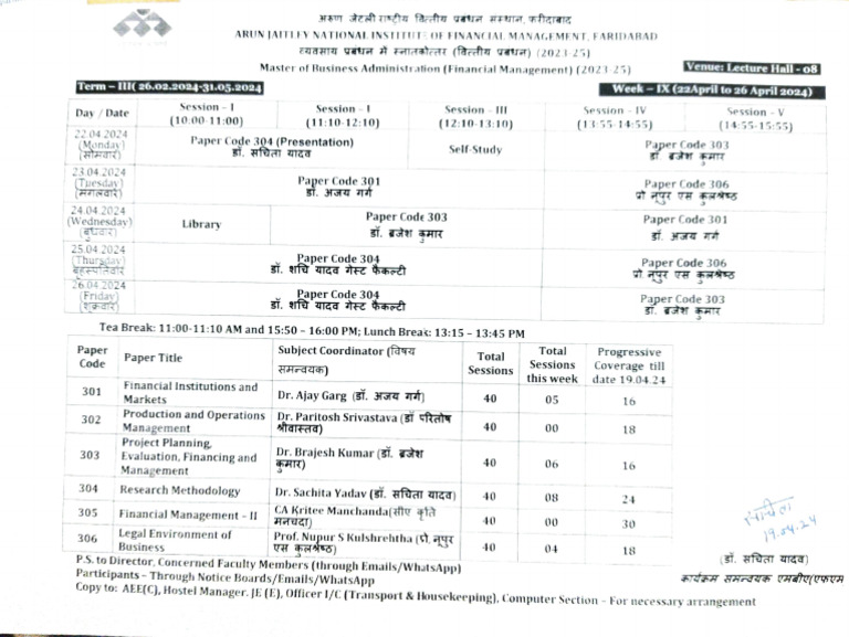 3rd Term - 9th Week Schedule of MBA (FM) 2023-25 | PDF | Business ...