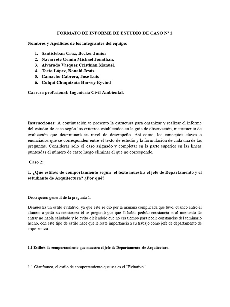 Formato de Informe de Estudio de Caso #2 | PDF | Comportamiento