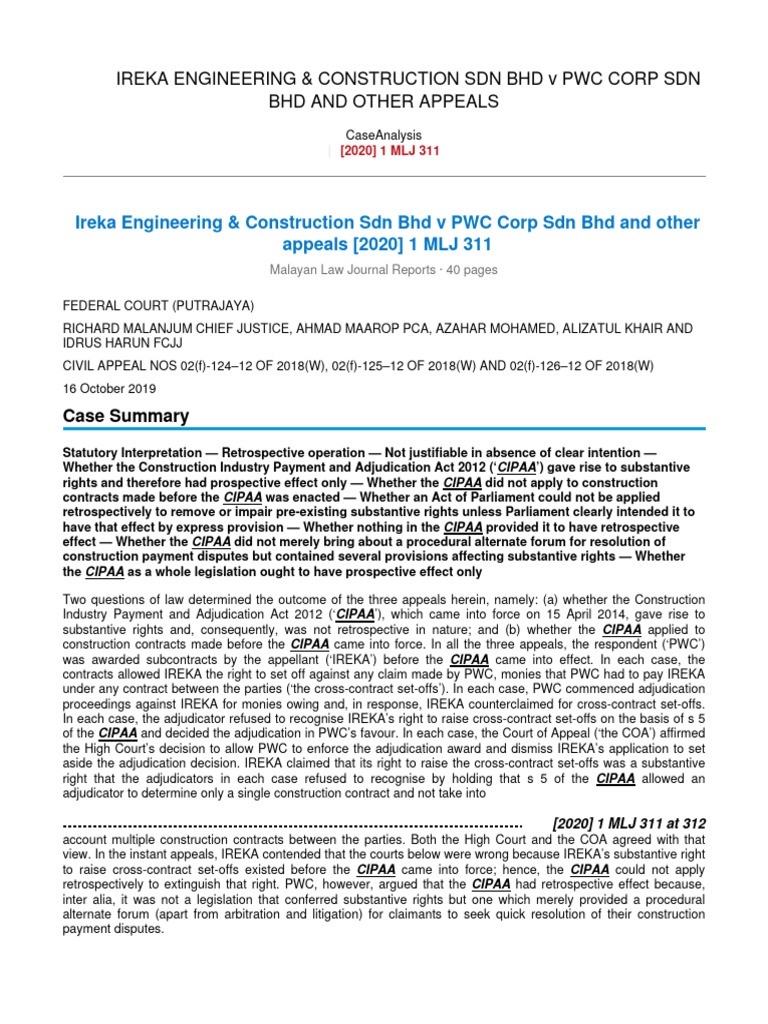 APP - 031 Ireka Engineering & Construction SDN BHD V PWC Corp SDN BHD and Other Appeal (2020) 1 ...