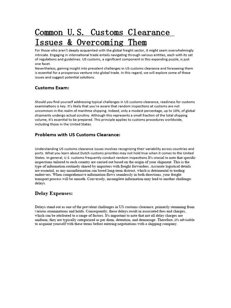 Common U.S. Customs Clearance Issues & Overcoming Them | PDF | Cargo ...
