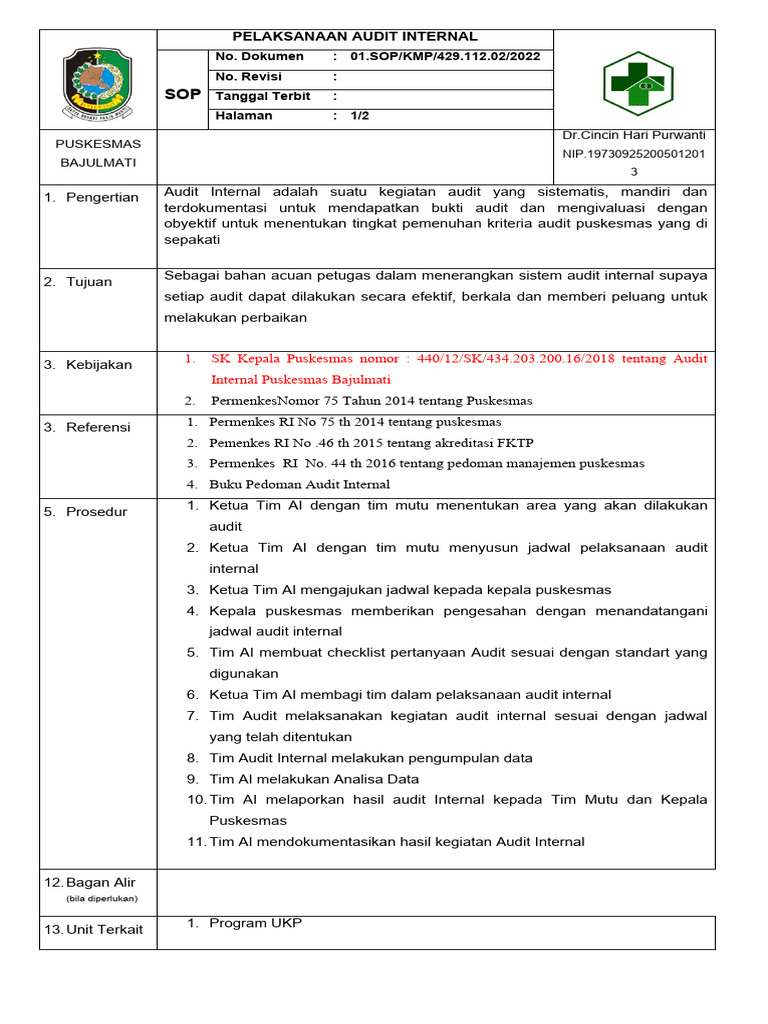Sop Audit Internal | PDF