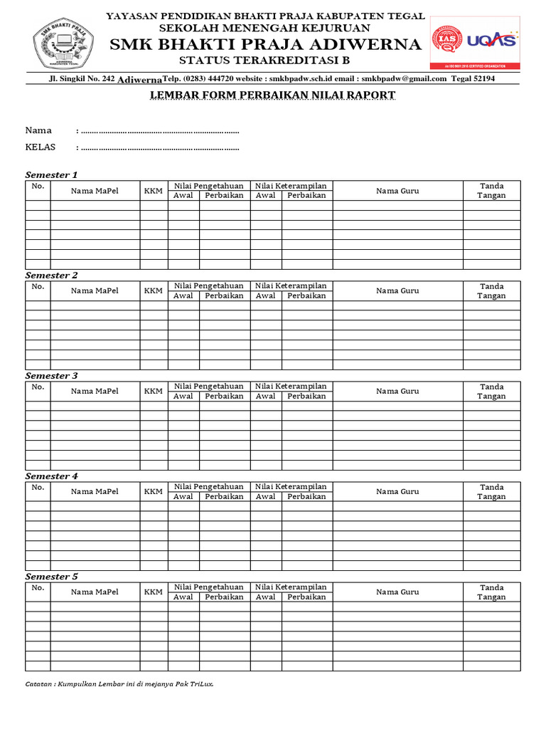 Lembar Form Perbaikan Nilai | PDF