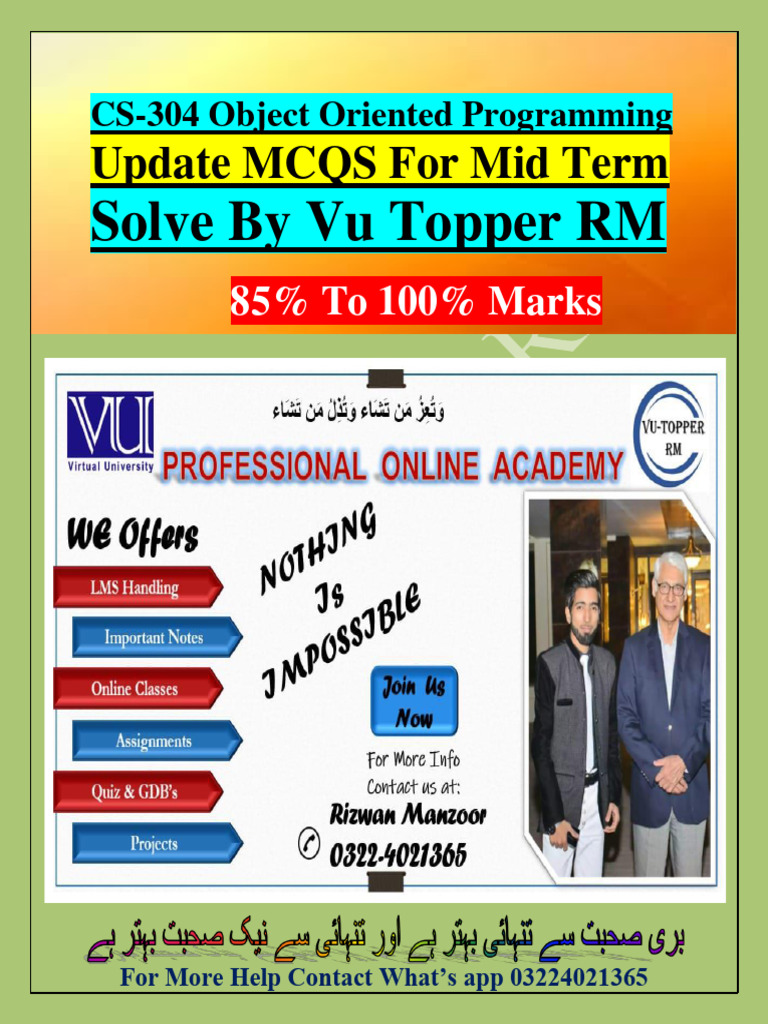 CS304 Mcqs MidTerm by Vu Topper RM-New | PDF | Class (Computer Programming) | Inheritance ...