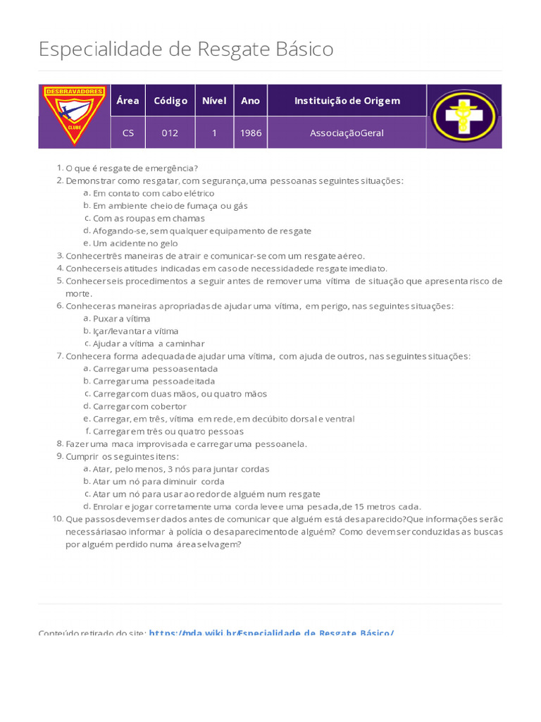 Especialidade de Resgate Básico | PDF