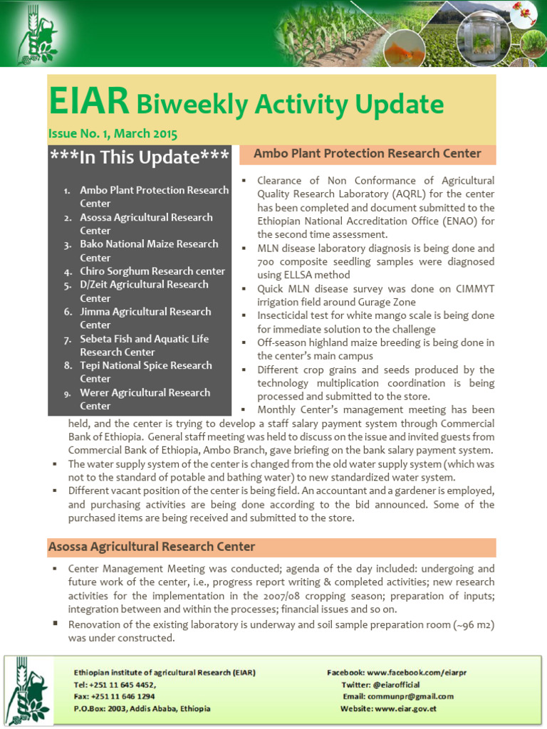 EIAR Biweekly Center Level Activity Update Issue No 1 2015 | PDF ...