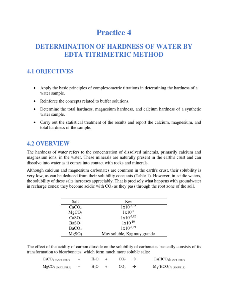 Practice 4. Determination of Hardness of Water by EDTA Titrimetric ...