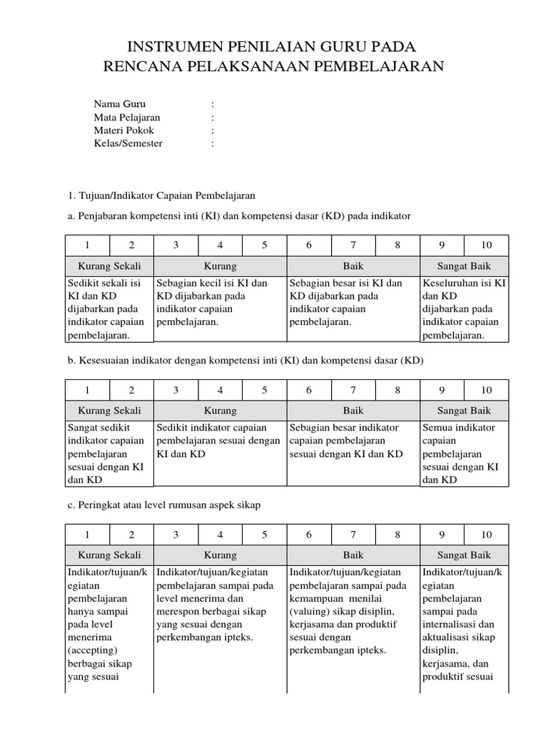 Instrumen Penilaian RPP | PDF