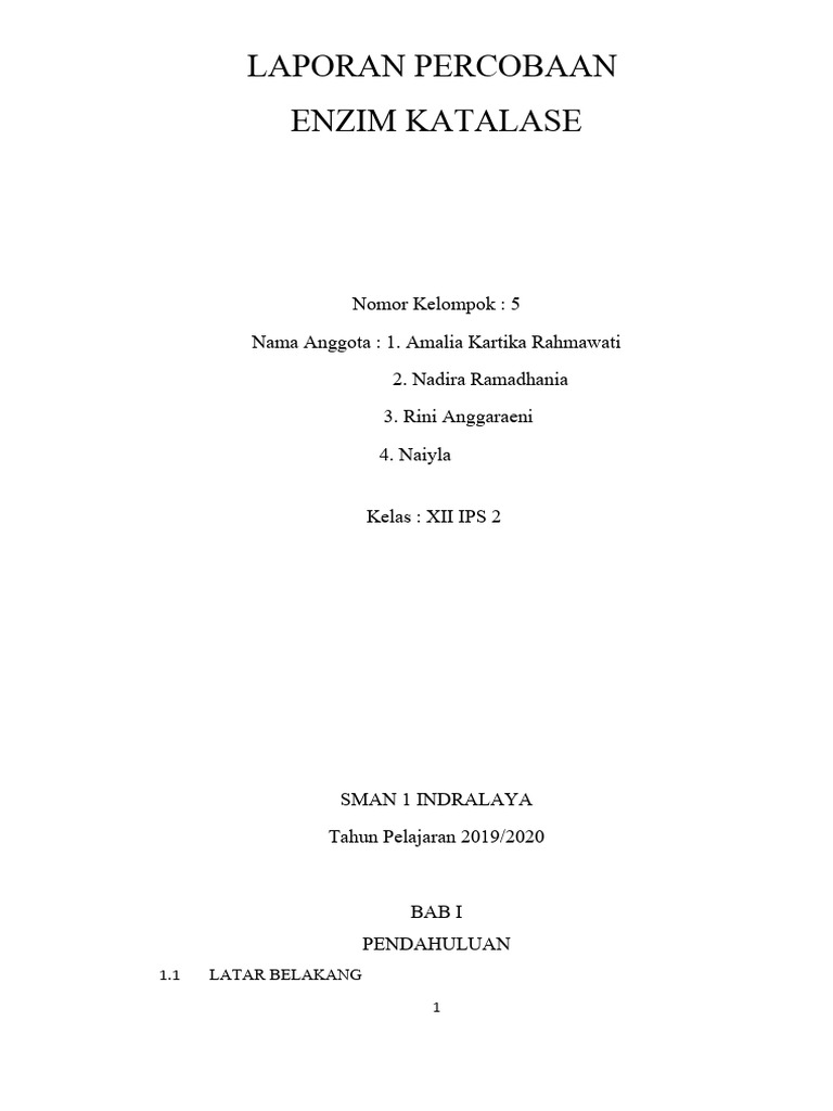 Format Laporan Percobaan - Enzim - Katalase - Kelompok 5 | PDF