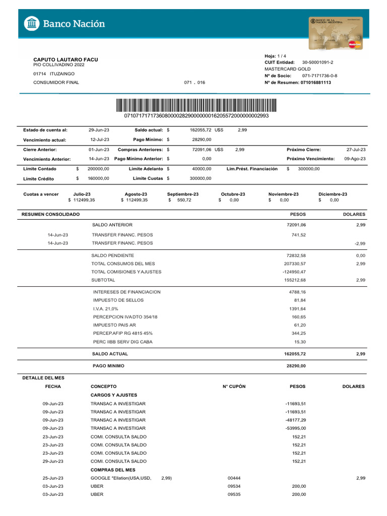 Resumen de Estado de Cuenta Mastercard | PDF | Tarjeta de crédito ...