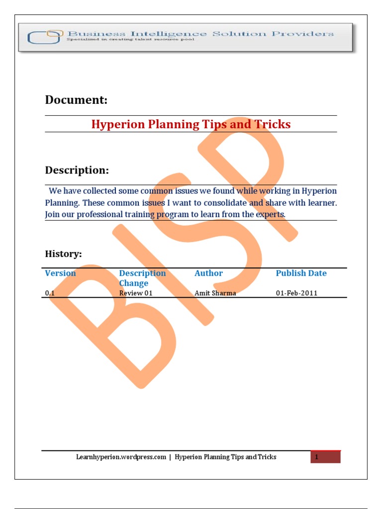 Hyperion Planning Tips and Tricks | PDF | Cache (Computing) | Oracle Database