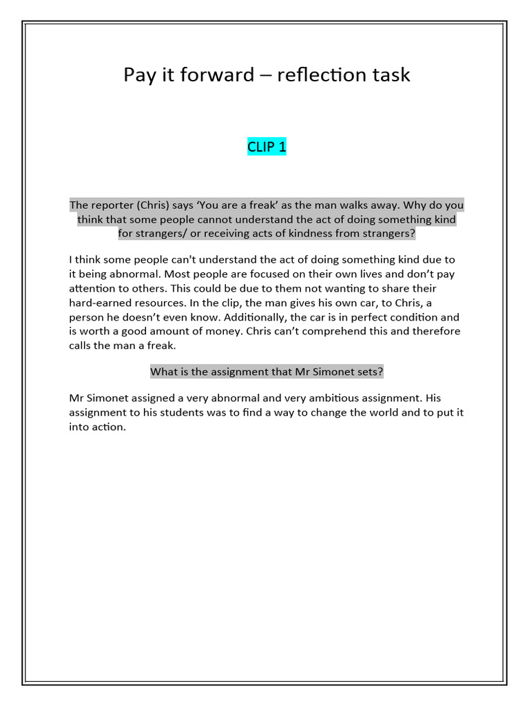 Pay It Forward Reflection Task | PDF | Nursing