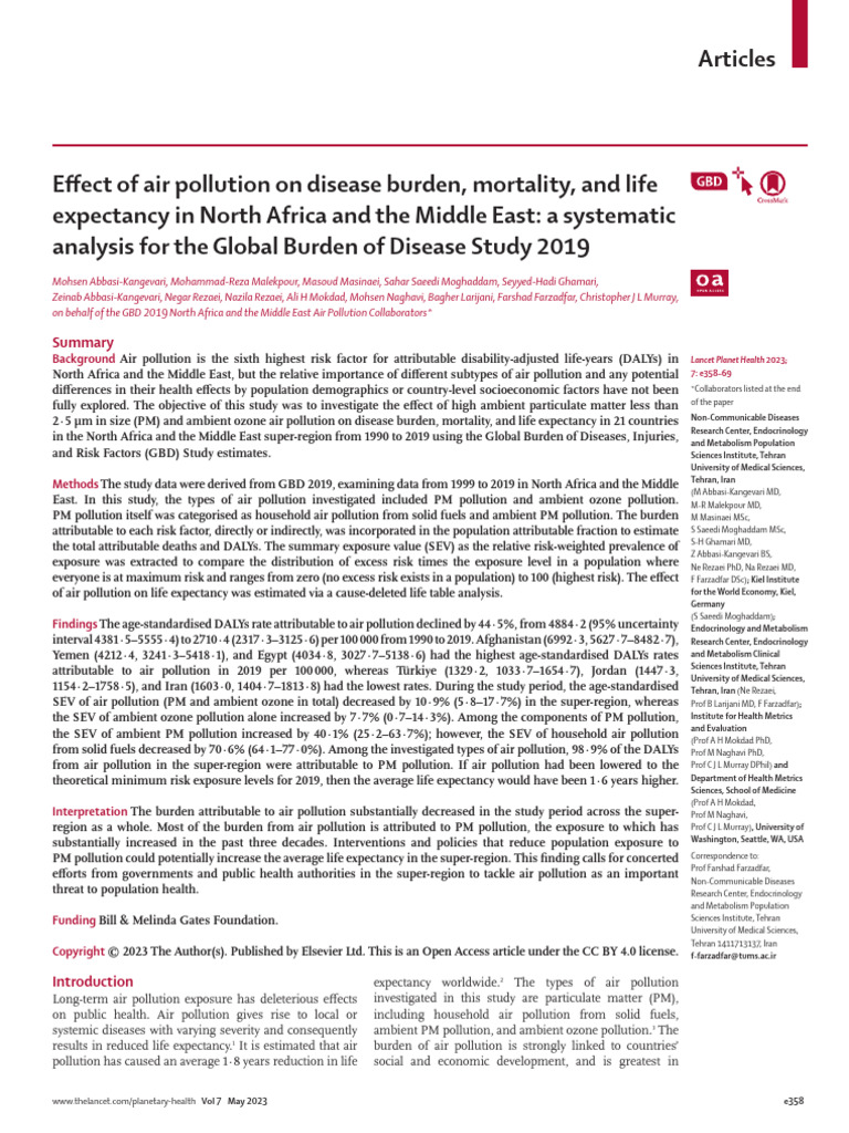 Effect of Air Pollution on Disease Burden, Mortality, And Life ...