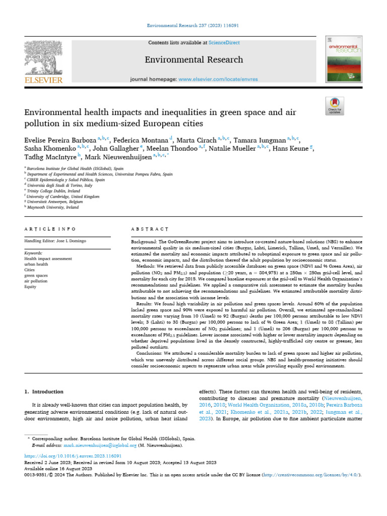 Environmental Health Impacts and Inequalities in Green Space and Air ...