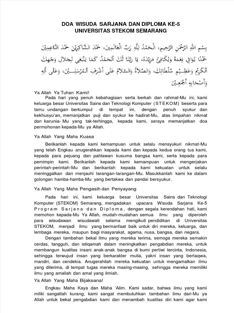 Doa Wisuda Sarjana STEKOM Semarang | PDF | Karier & Perkembangan ...