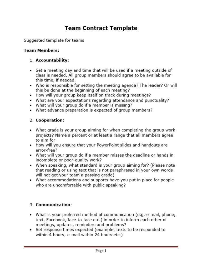 Team-Contract Template | PDF | Human Communication | Social Psychology