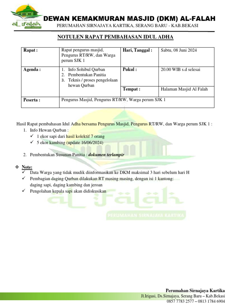 Notulen Rapat Pembahasan Idul Adha 8 Juni 2024 Rev.2 | PDF