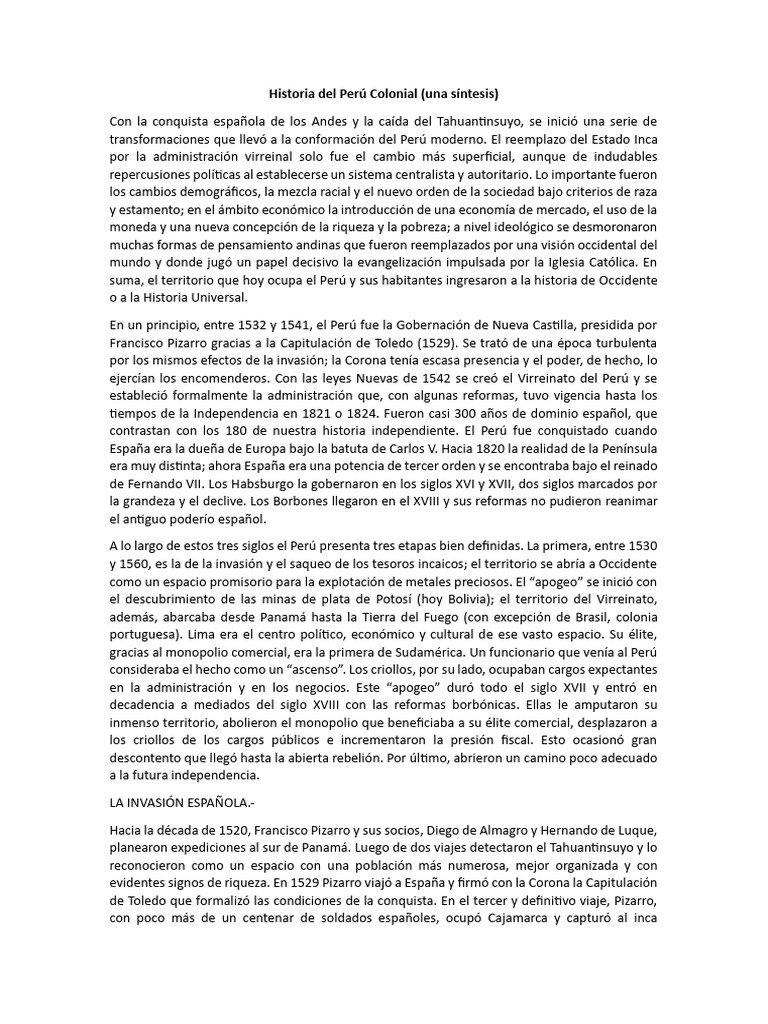 Dominio Colonial Español en Perú | PDF | Imperio Inca | Imperio español