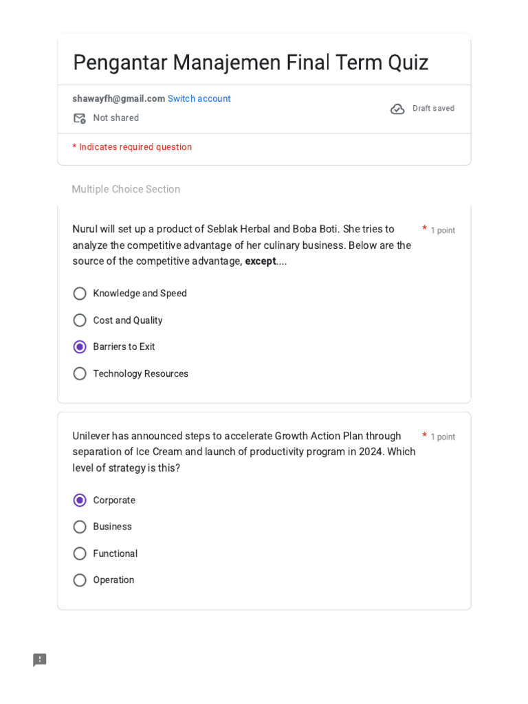Pengantar Manajemen Final Term Quiz UAS 23 - 24 | PDF