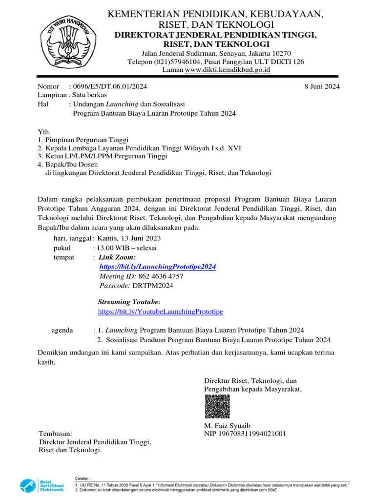 Undangan Launching Dan Sosialisasi Program Bantuan Biaya Luaran Prototipe Tahun 2024 | PDF | Seni
