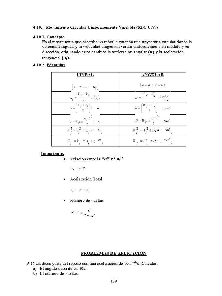 4.10. Movimiento Circular Uniformemente Variable (M.C.U.V.) 4.10.1. Concepto | PDF | Velocidad ...