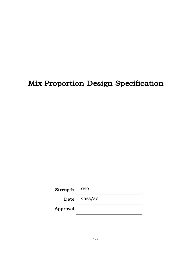C20 - Mix Proportion Design Specification | PDF | Concrete ...