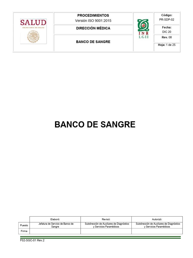 PR SDP 02 | PDF | Donación de sangre | Sangre