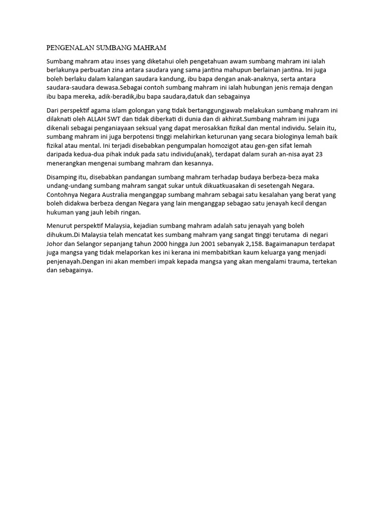 PENGENALAN SUMBANG MAHRAM - Ctu101 | PDF | Ilmu Sosial