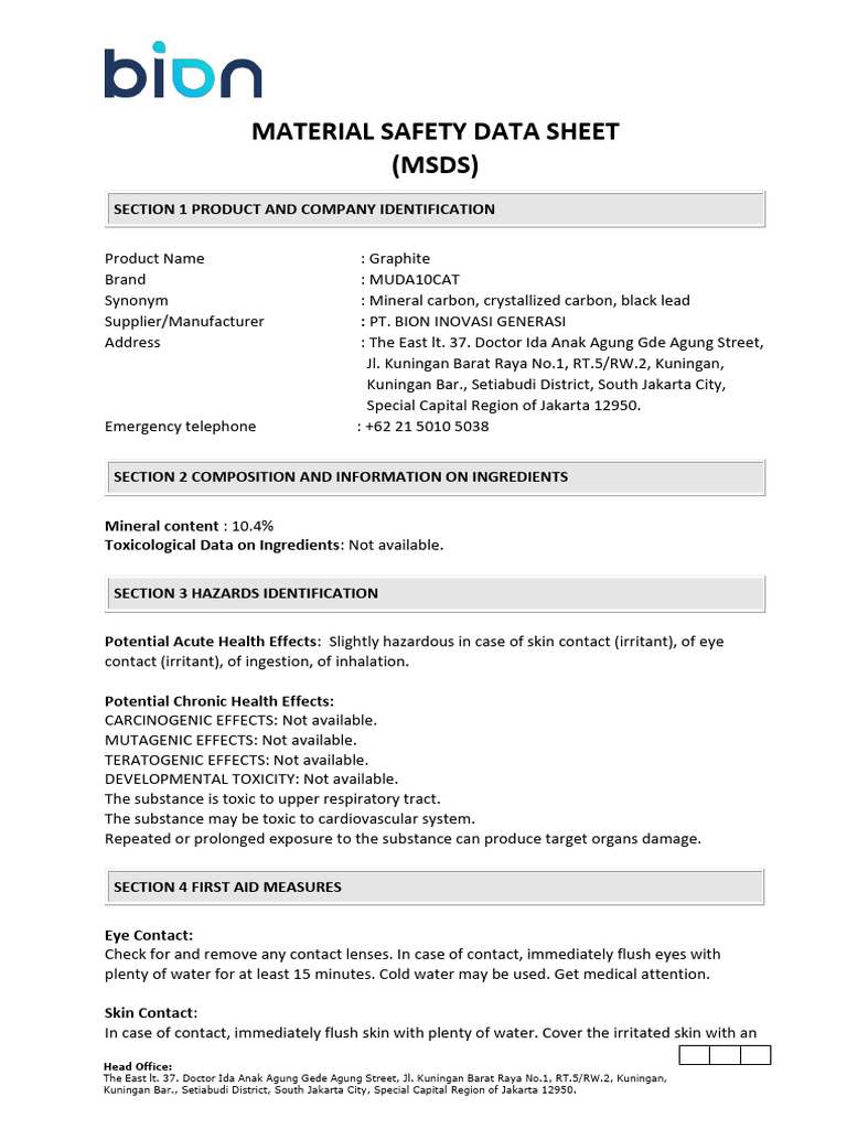 Graphite MSDS: Safety and Handling Guide | PDF | Toxicity | Solubility