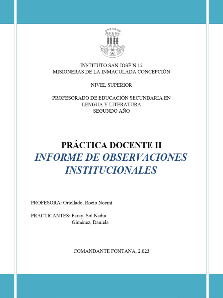 Informe Observación Institucional - Faray Sol & Giménez Daniela-1 | PDF | Maestros | Salón de clases