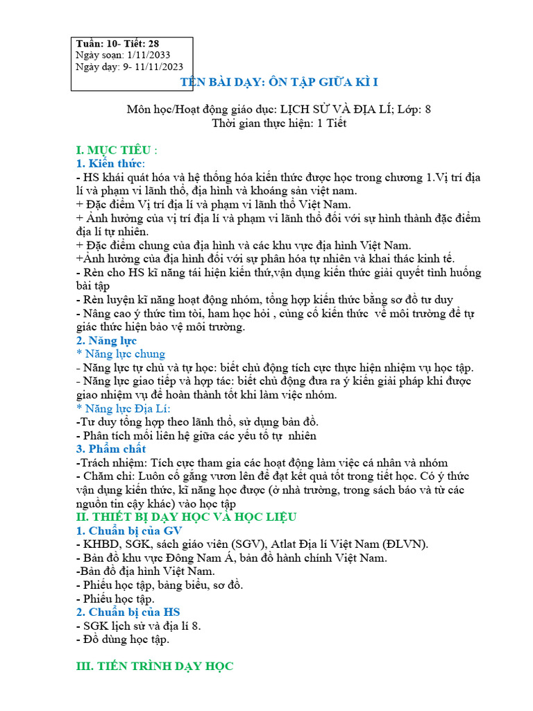 Dia 8 - On Tap Giua Ki 1 | PDF