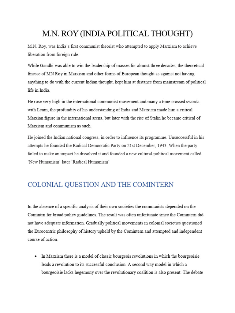 MN Roy (Ipt) | PDF | Marxism | Communism