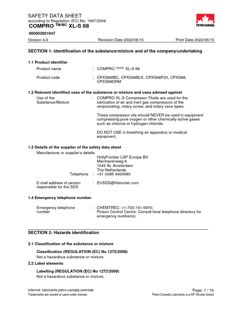 Compro TM-MC XL-S 68 - 2022 | PDF | Toxicity | Dangerous Goods