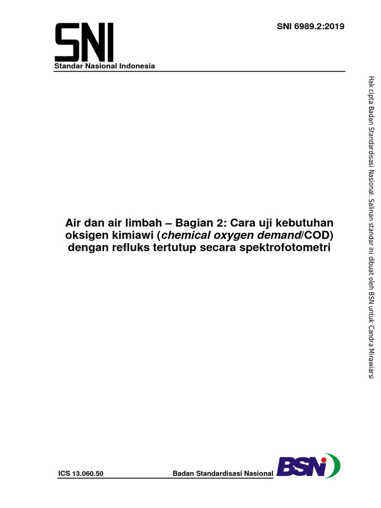 Metode Uji COD Air Limbah SNI 6989.2:2019 | PDF | Griya & Taman ...