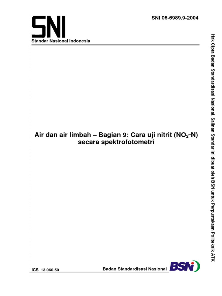 Uji Nitrit dalam Air: SNI 06-6989.9-2004 | PDF | Teknologi & Rekayasa