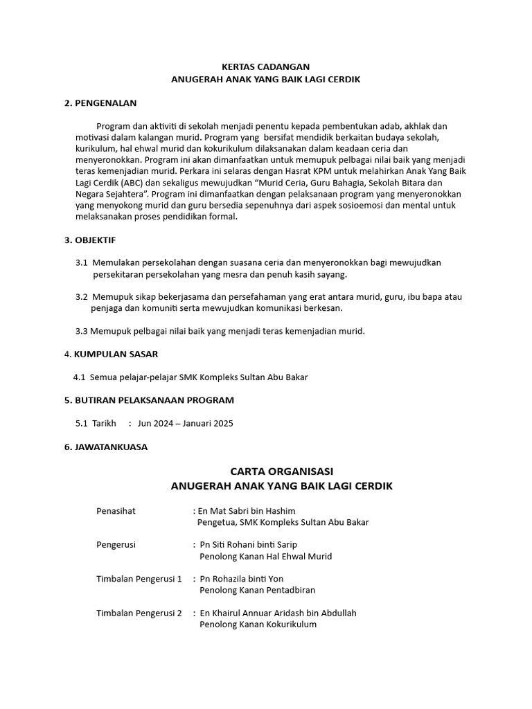 Kertas Cadangan Anak Yang Baik Lagi Cerdik | PDF