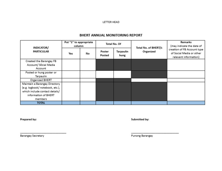 BHERT Annual Monitoring Report Template | PDF