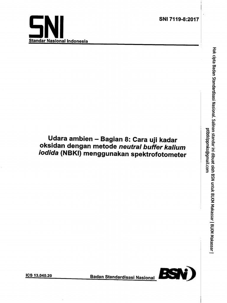 SNI 7119-8-2017 Tentang Udara Ambien - Bagian 8-Cara Uji Kadar Oksidan Dengan Metode Neutral ...