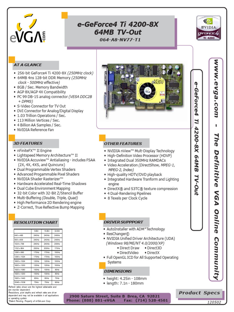 E-Geforce4 Ti 4200-8X 64Mb Tv-Out: 064-A8-Nv77-T1 | PDF | Shader ...