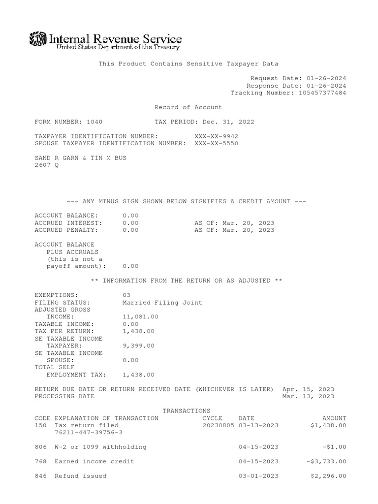 Record of Account - BUSH - 105457377484 | PDF | Tax Deduction ...
